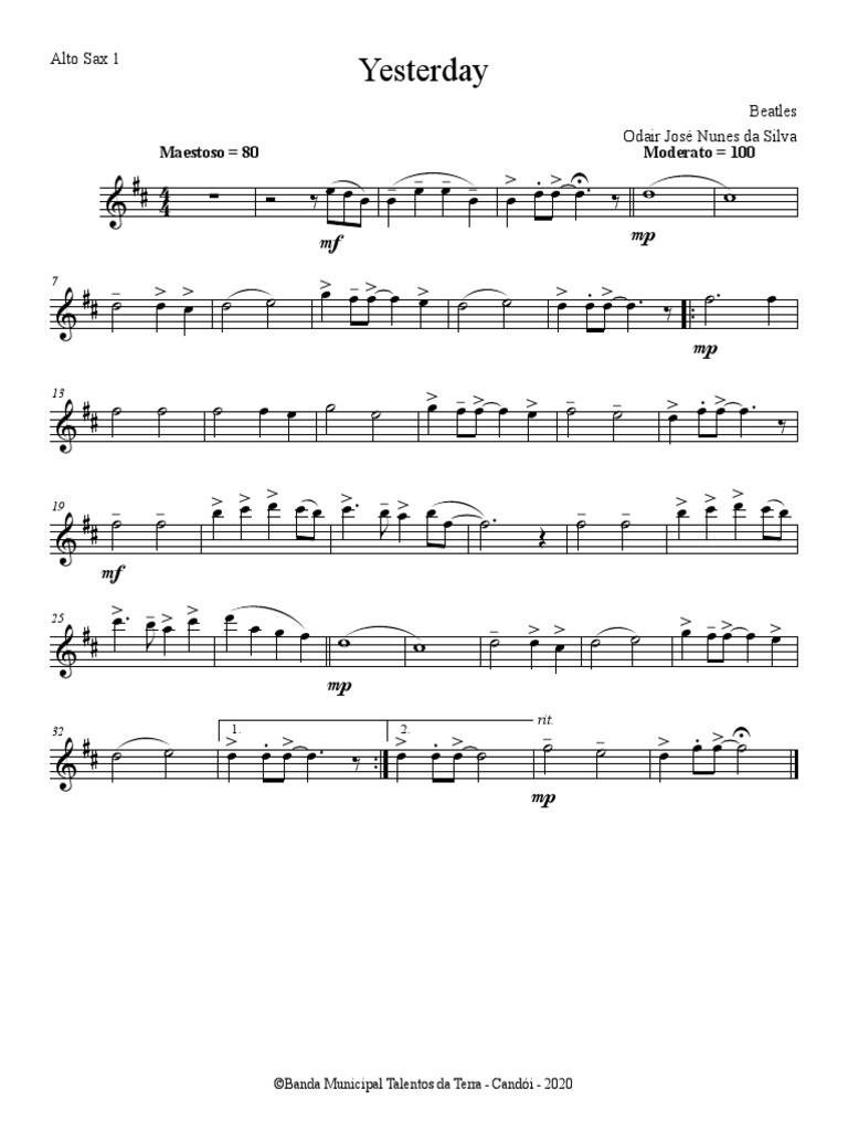 Yesterday - Alto Sax 1 | PDF | Divertissement (Général)