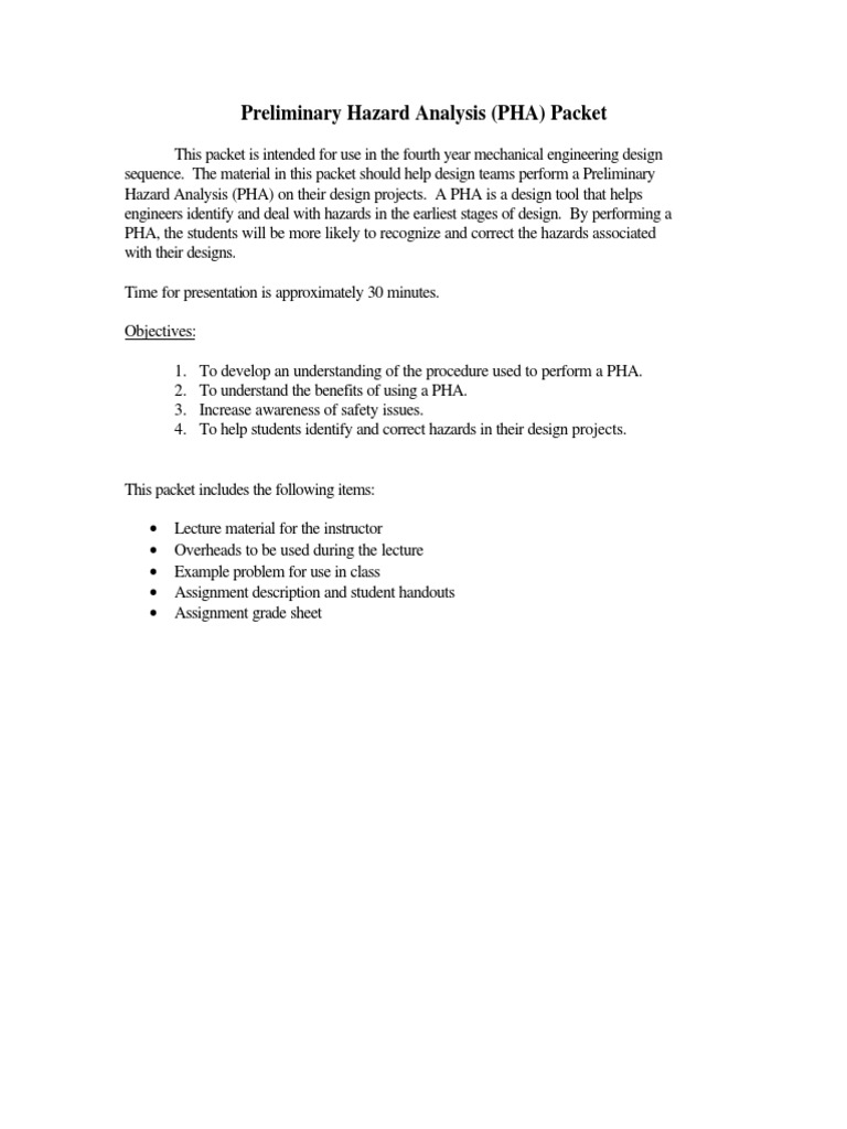 Preliminary Hazard Analysis (PHA) Packet | PDF | Explosion | Hazards
