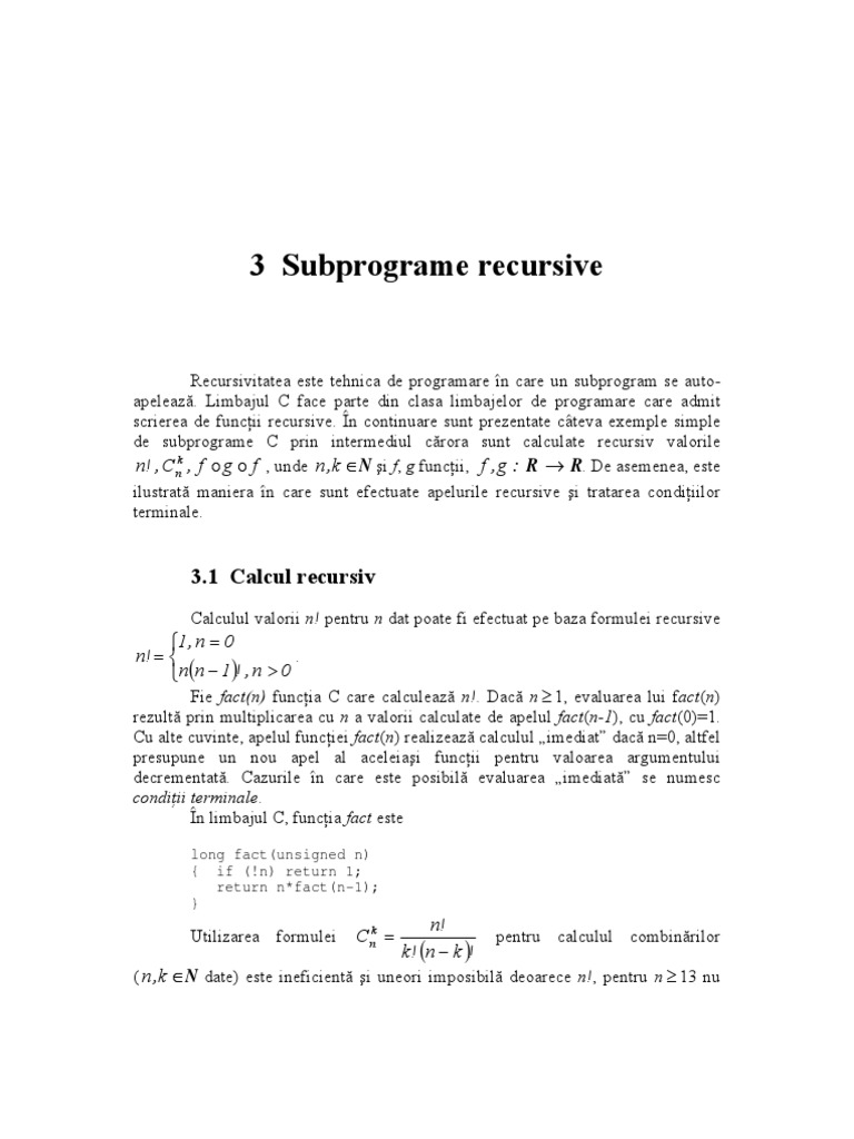 Cap 3. Subprograme Recursive | PDF