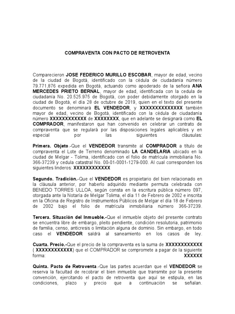 COMPRAVENTA CON PACTO DE RETROVENTA | Gobierno | Política