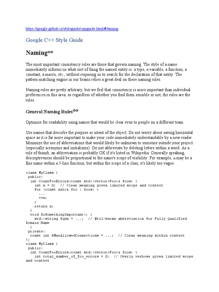 C++ Style Guide Naming | PDF | Written Communication | Computer Programming