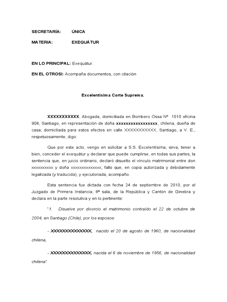 Modelo Exequatur | PDF | Sentencia (ley) | Procedimiento Civil