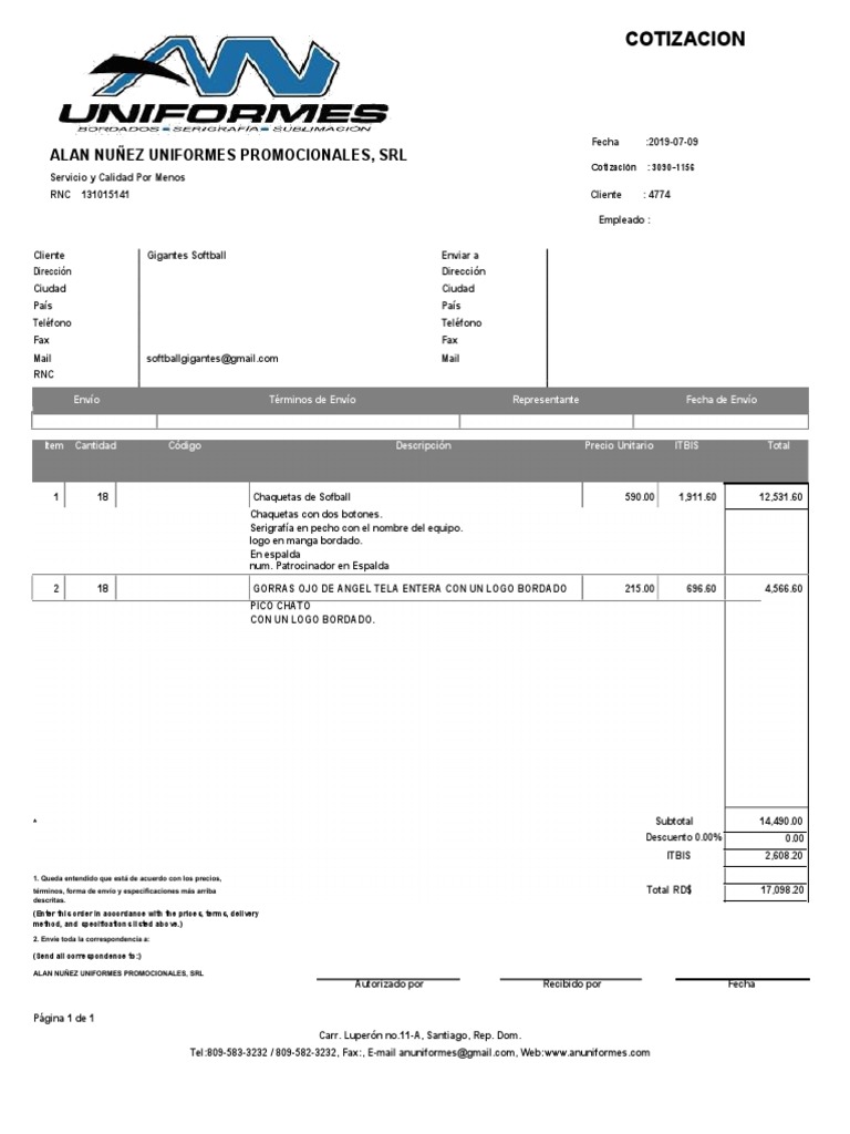 Cotización Uniformes | PDF | Science | Ciencia y Tecnología
