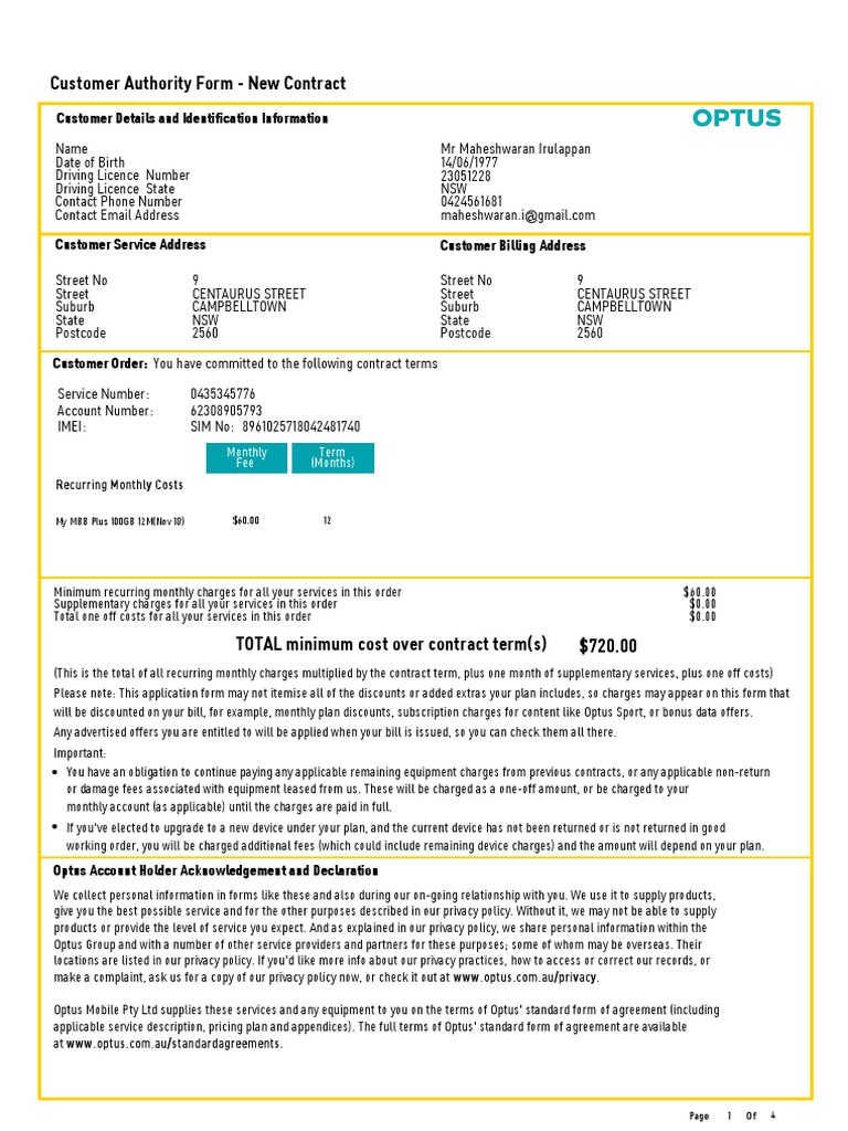 01.optus BB Contract PDF | PDF | Fee | Internet Access