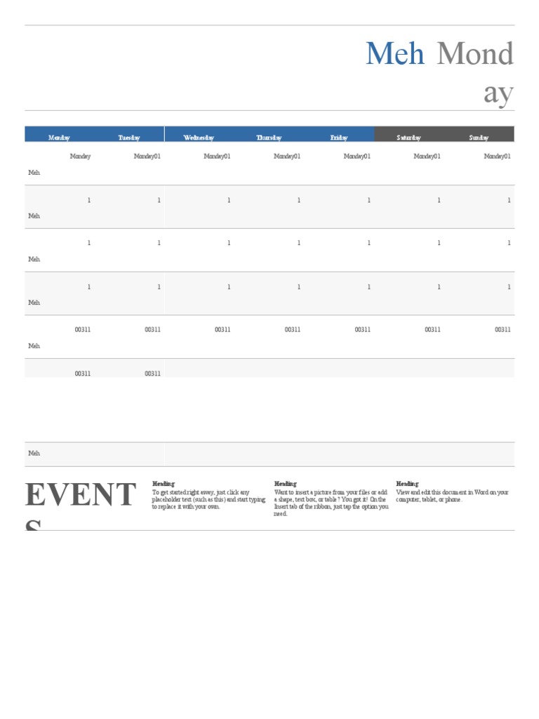 Mond Ay: Monday Tuesday Wednesday Thursday Friday Saturday Sunday | PDF