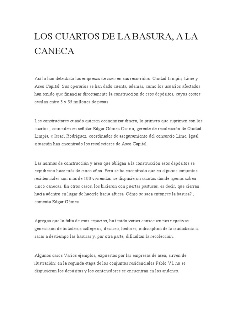Norma para Cuartos de Basura | PDF | Residuos | Agua