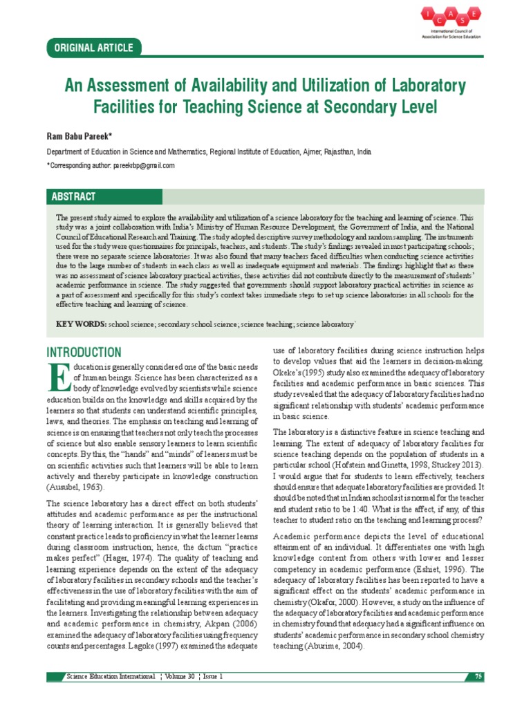An Assessment of Availability and Utilization of Laboratory Facilities ...