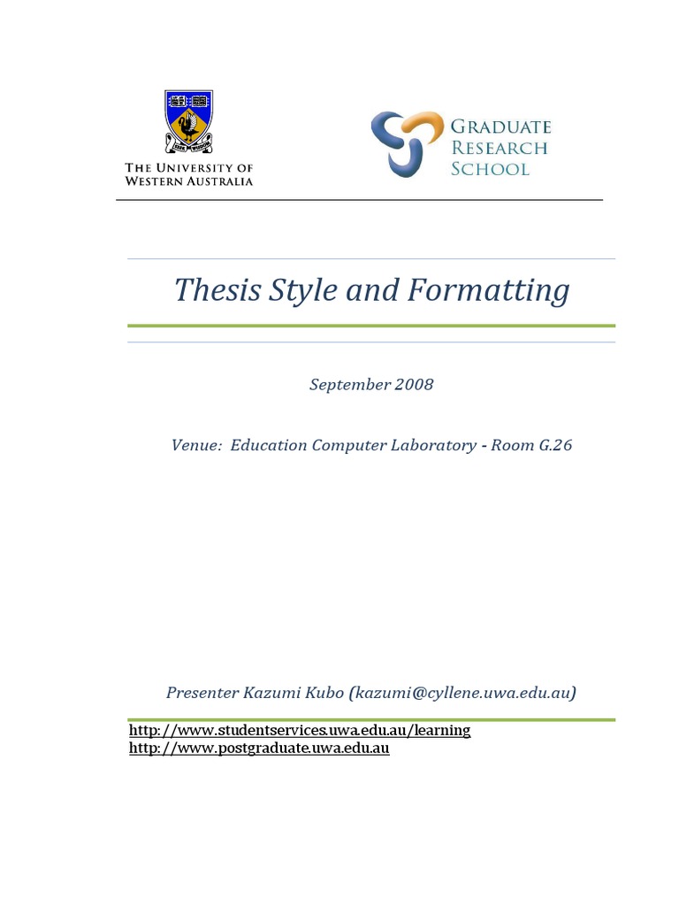 Thesis Style and Formatting: September 2008 | PDF | Microsoft Word ...