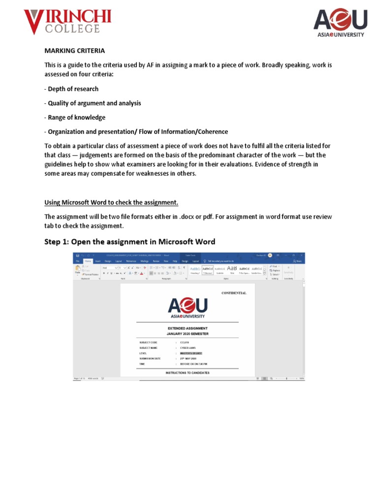 Marking Criteria: Step 1: Open The Assignment in Microsoft Word | PDF