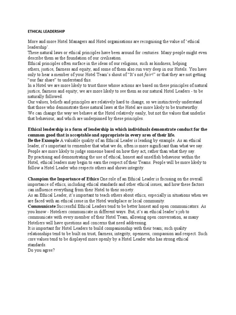 Ethical Leadership: Fair!" or That They Are Not Getting | PDF | Value ...