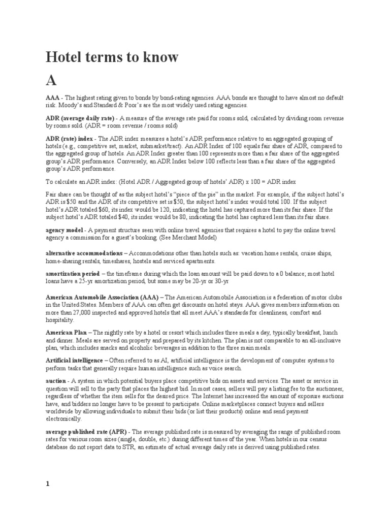 Hotel Terms To Know | PDF | Collateralized Debt Obligation | Mortgage ...