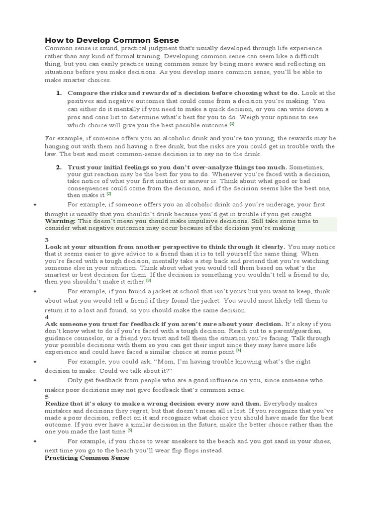 How To Develop Common Sense | PDF | Common Sense | Choice