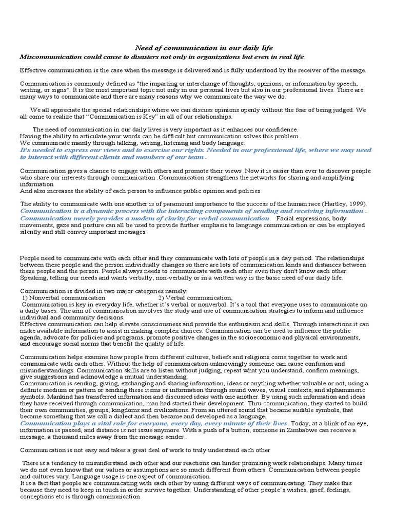 Importance of Communication in Our Daily Life | PDF | Nonverbal ...