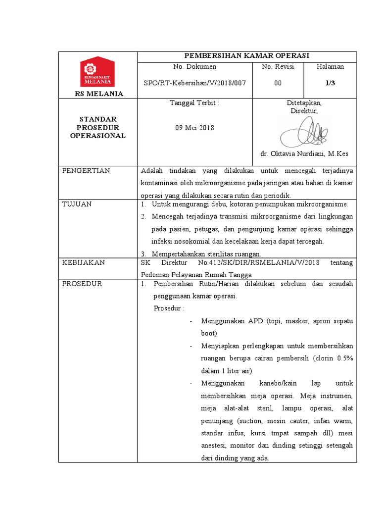 SPO Pembersihan Kamar Operasi | PDF