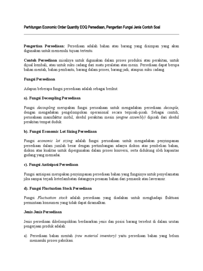 Teori Dan Contoh Perhitungan EOQ | PDF