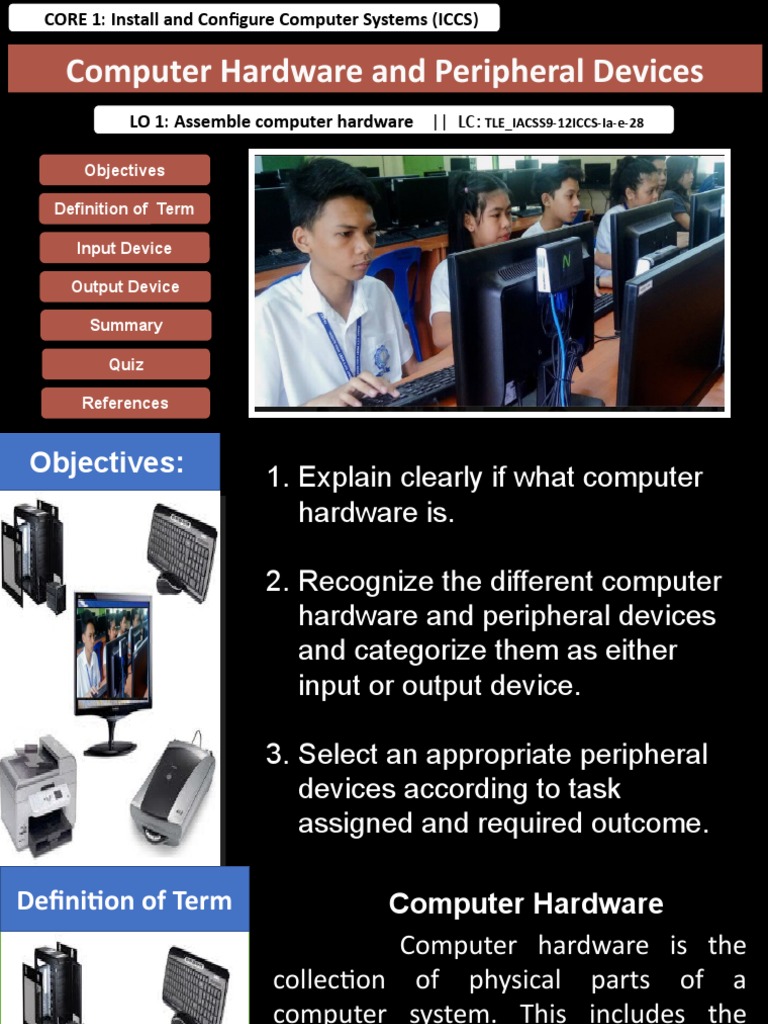 Computer Hardware And Peripheral Devices Objectives Definition Of Term Input Device Output 