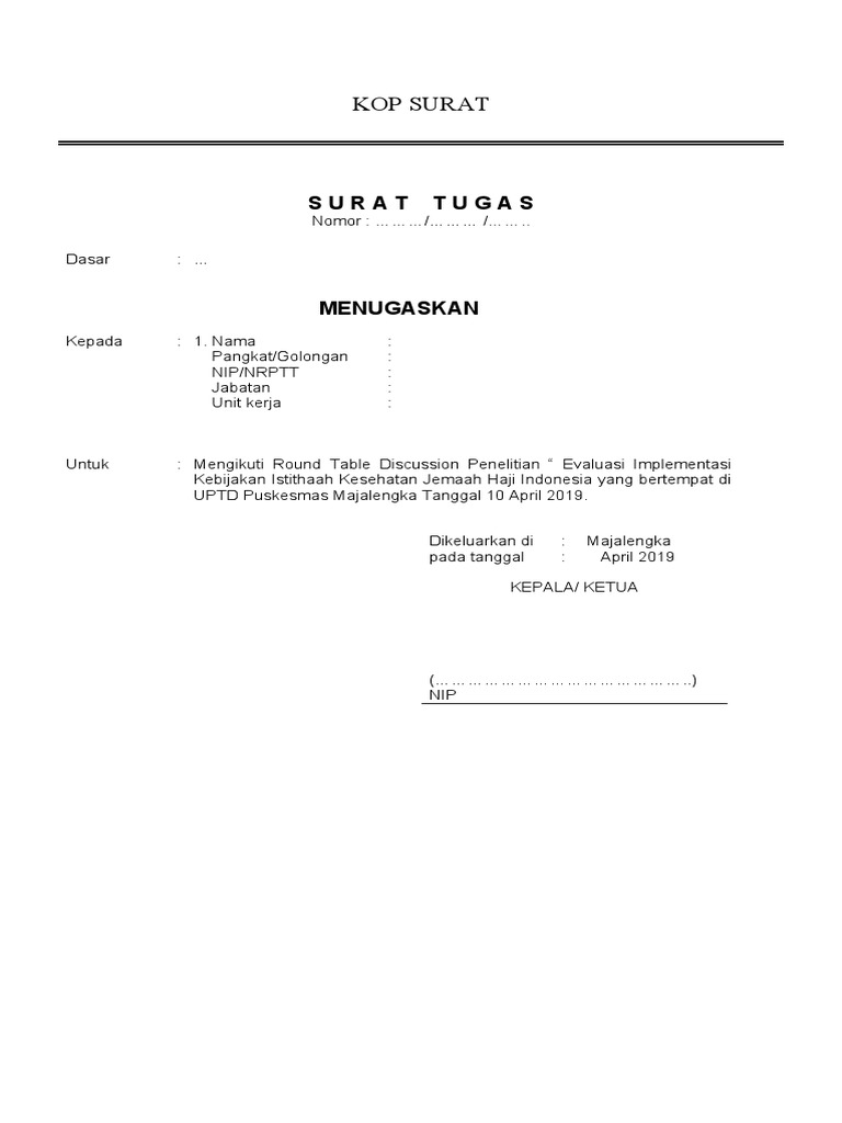 Contoh Surat Tugas KOP SURAT | PDF
