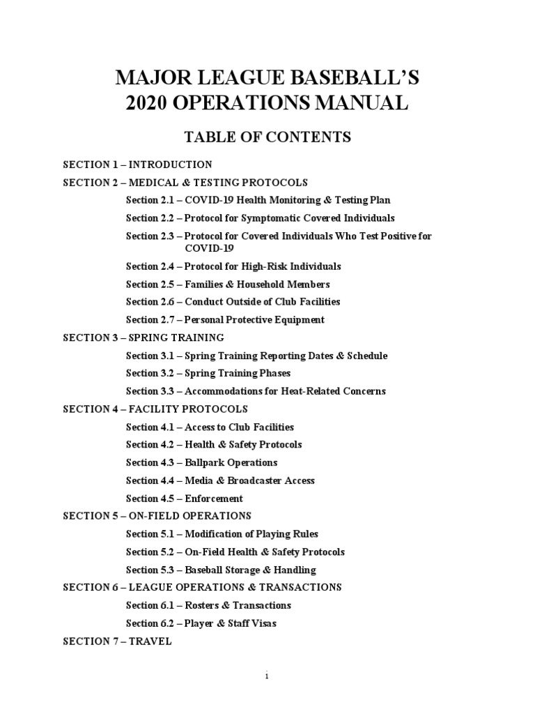 2020 MLB Operations Manual | PDF | Infection | Electronic Health Record