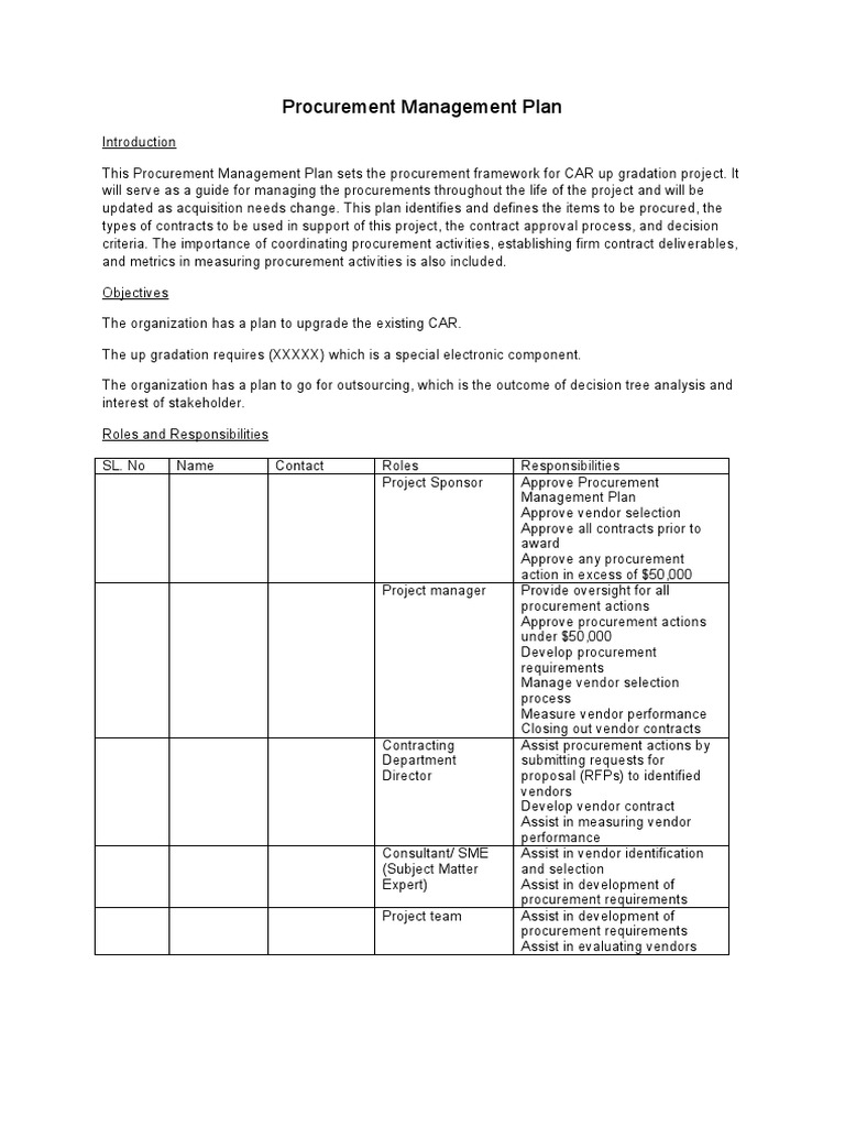 Procurement Management Plan | Download Free PDF | Procurement | Request For Proposal