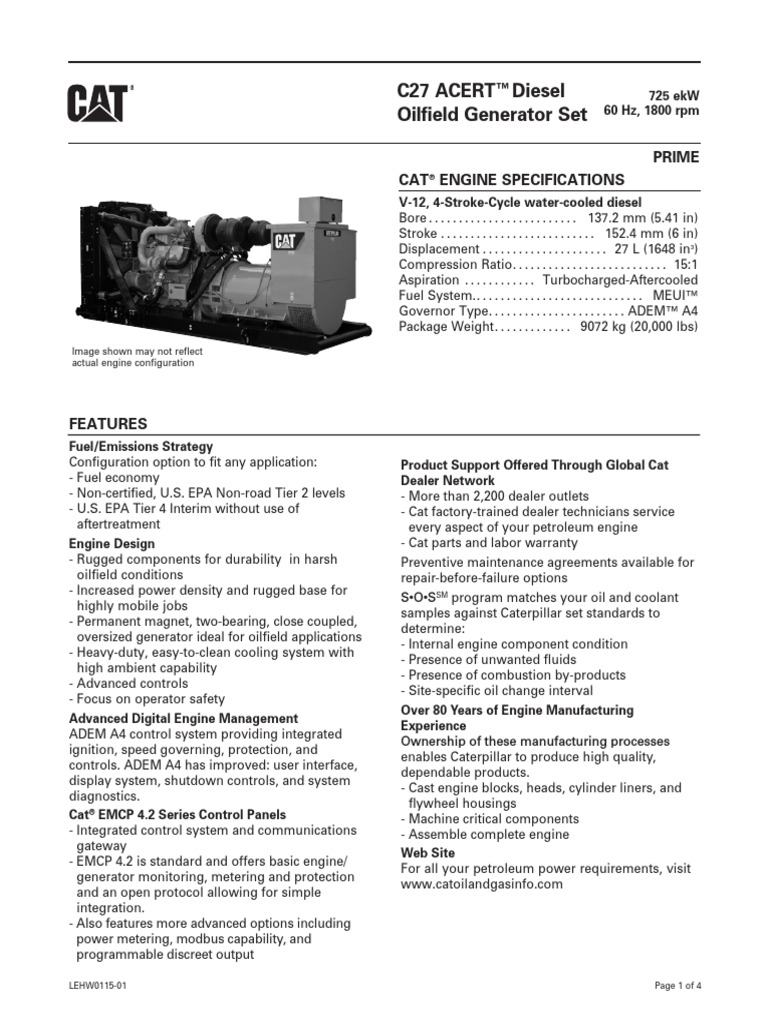 C27 Acert Diesel Oilfield Generator Set: CAT Engine Specifications ...
