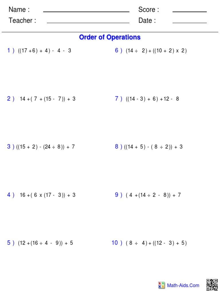 Order of Operations | PDF