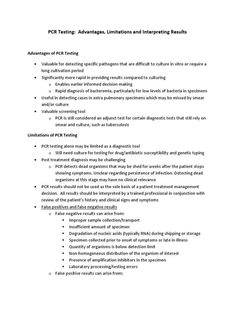 PCR Testing: Advantages, Limitations and Interpreting Results | PDF ...