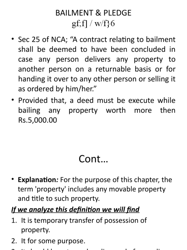 Bailment and Pledge | PDF | Indemnity | Property