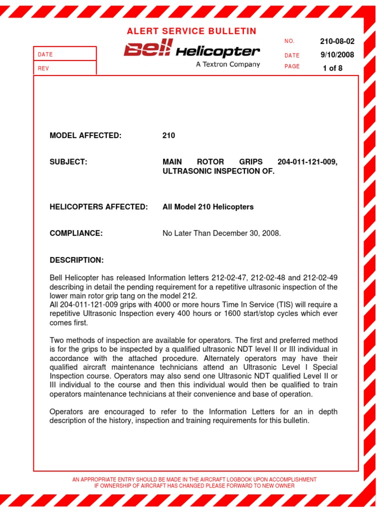 Alert Service Bulletin: NO. Date Date REV | PDF | Helicopter ...