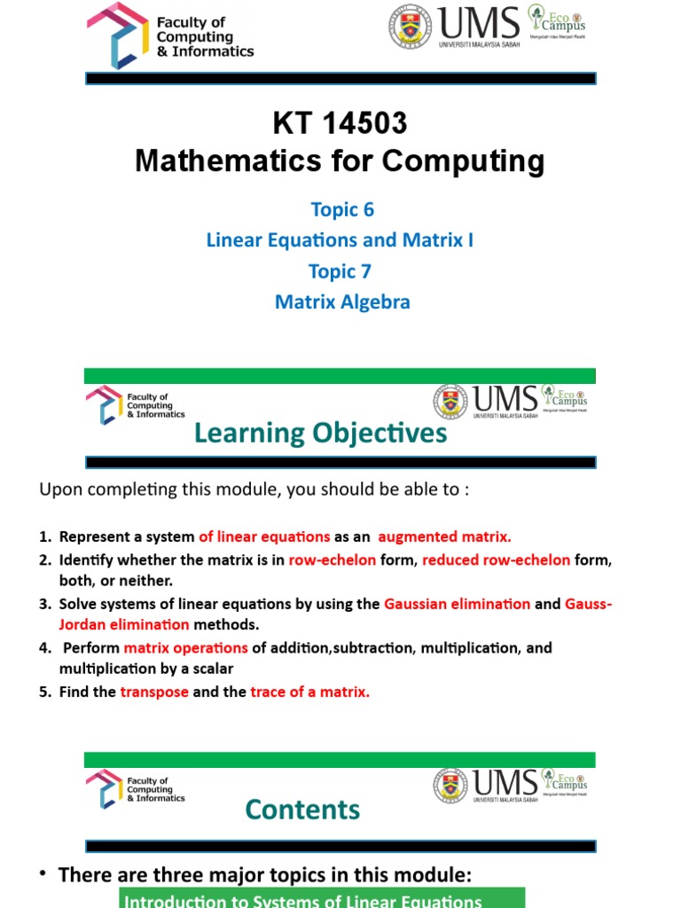 Topic 6 Linear Equations and Matrix Algebra | PDF | System Of Linear ...
