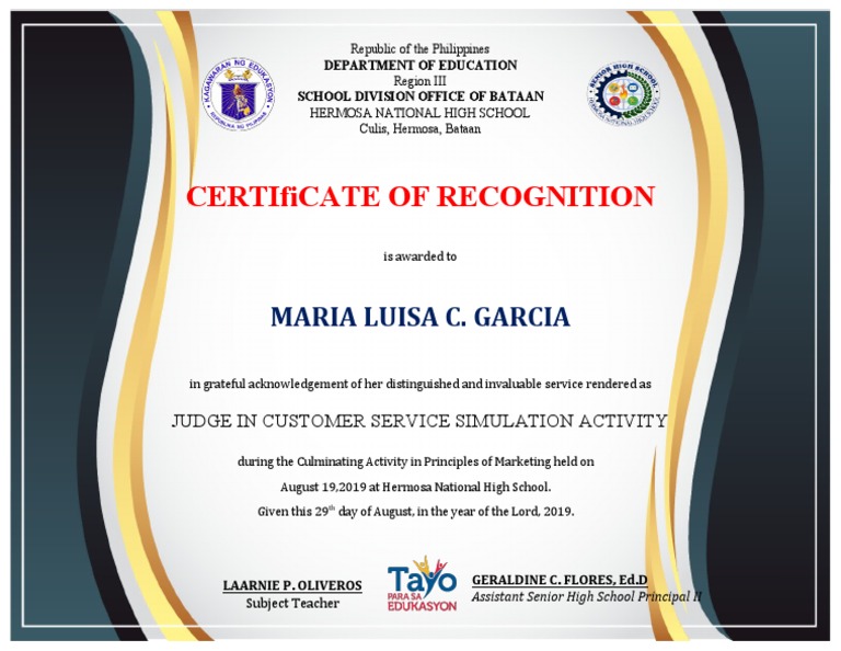 Certificate of Recognition For Guest of Honor and Speaker Template 1 | PDF