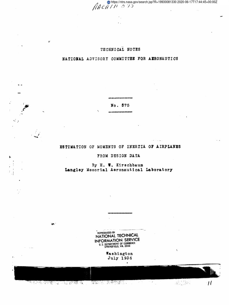 Naca Tech Note 575 - 19930081330 | PDF | Center Of Mass | Accuracy And ...