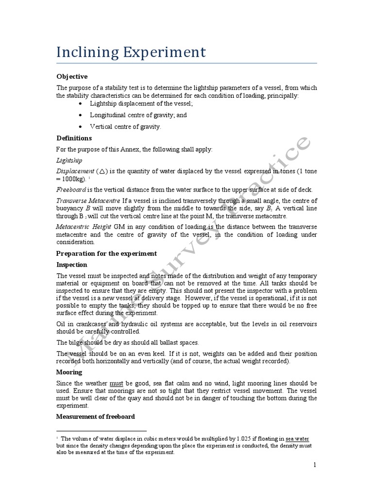 Marine Survey Practice: Inclining Experiment | PDF | Physics | Nature