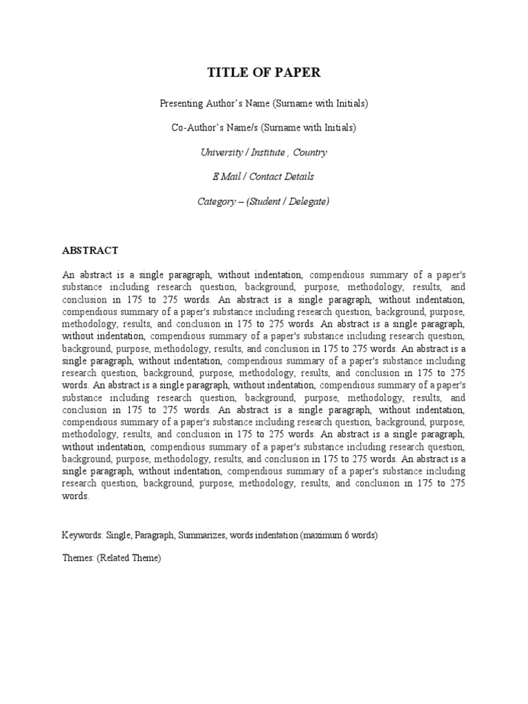 Title of Paper: University / Institute, Country E Mail / Contact ...