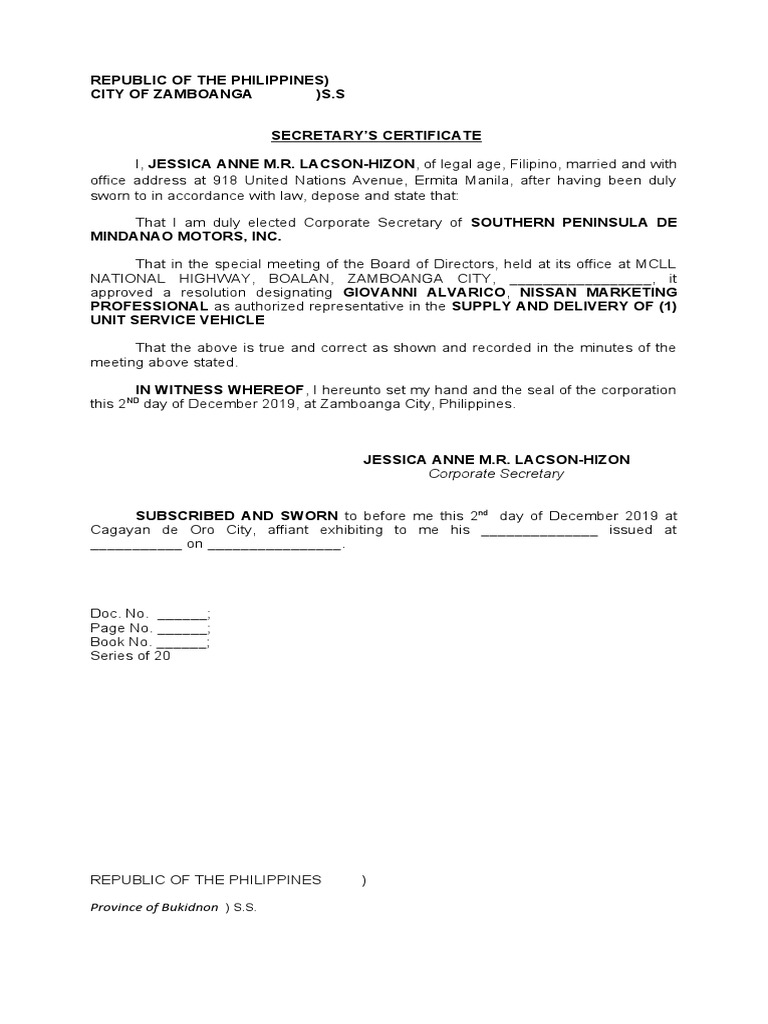 Omnibus Sworn Statement and Bid Form for the Supply and Delivery of ...