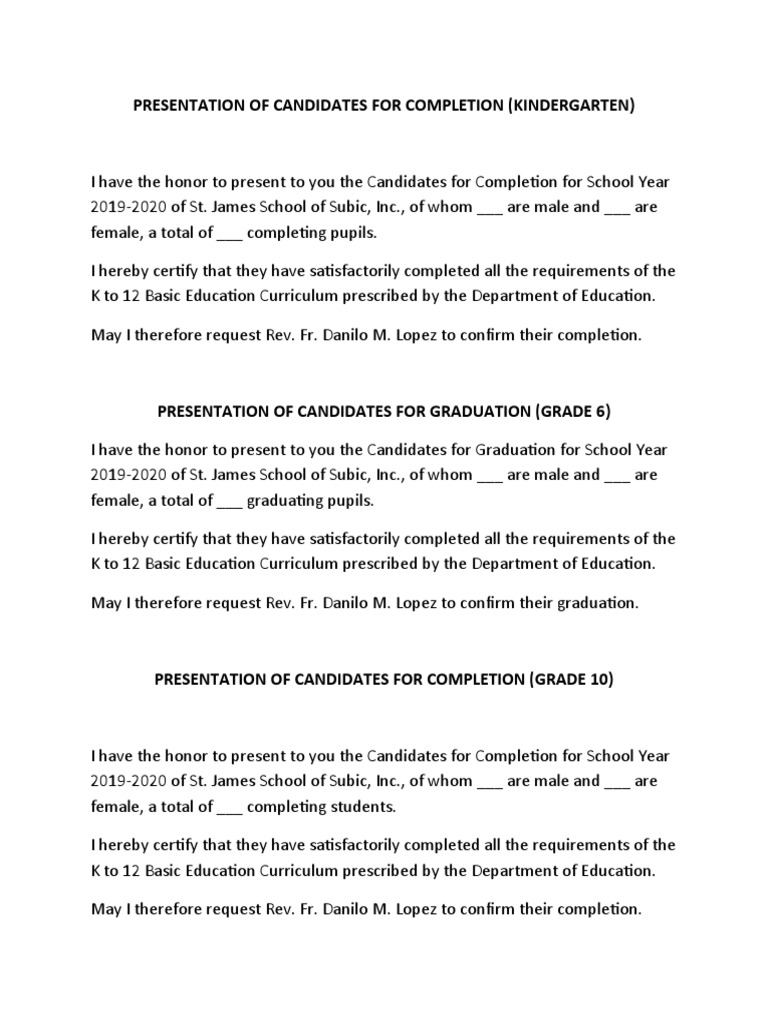 Presentation of Candidates For Completion (Kindergarten) | PDF | Career ...