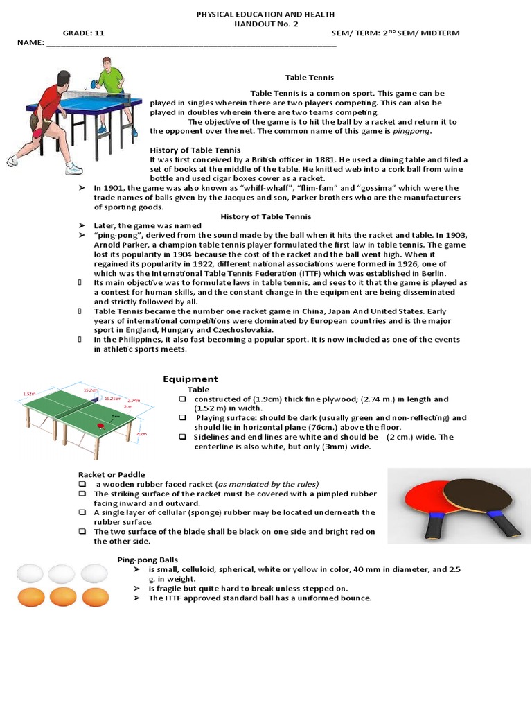 History of Table Tennis: Equipment | PDF | Table Tennis | Hobbies