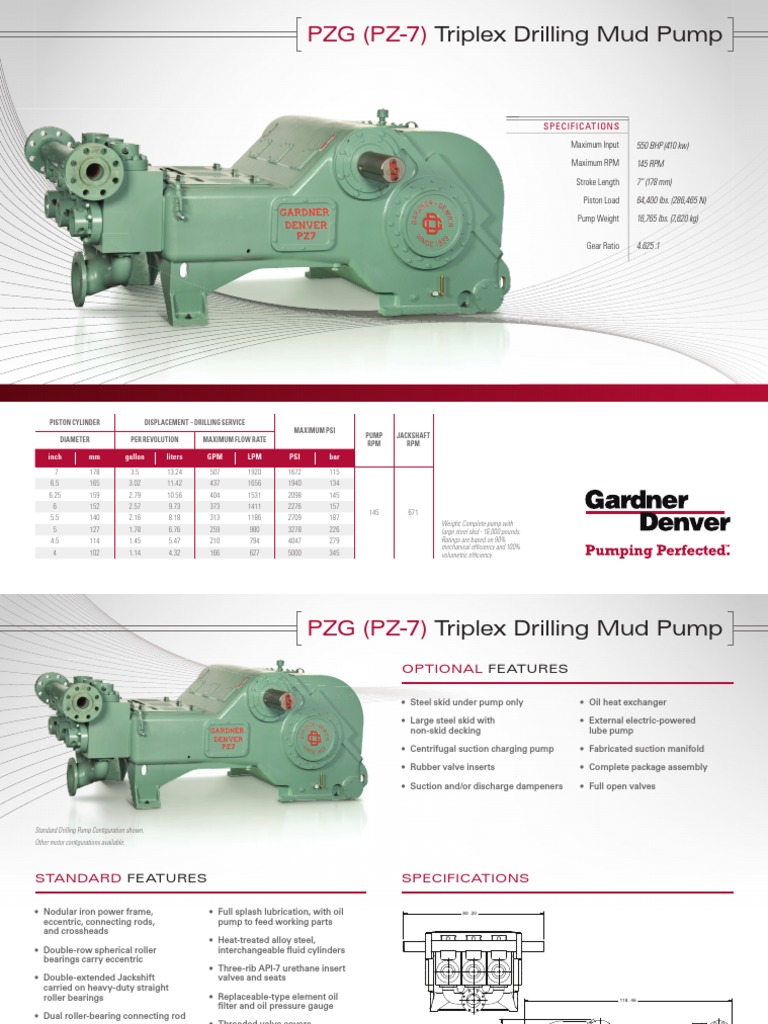 PZG PZ-7 Triplex Pump Specifications | PDF | Pump | Engines