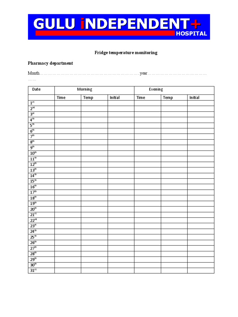 Pharmacy Fridge Temperature Log Sheet | PDF