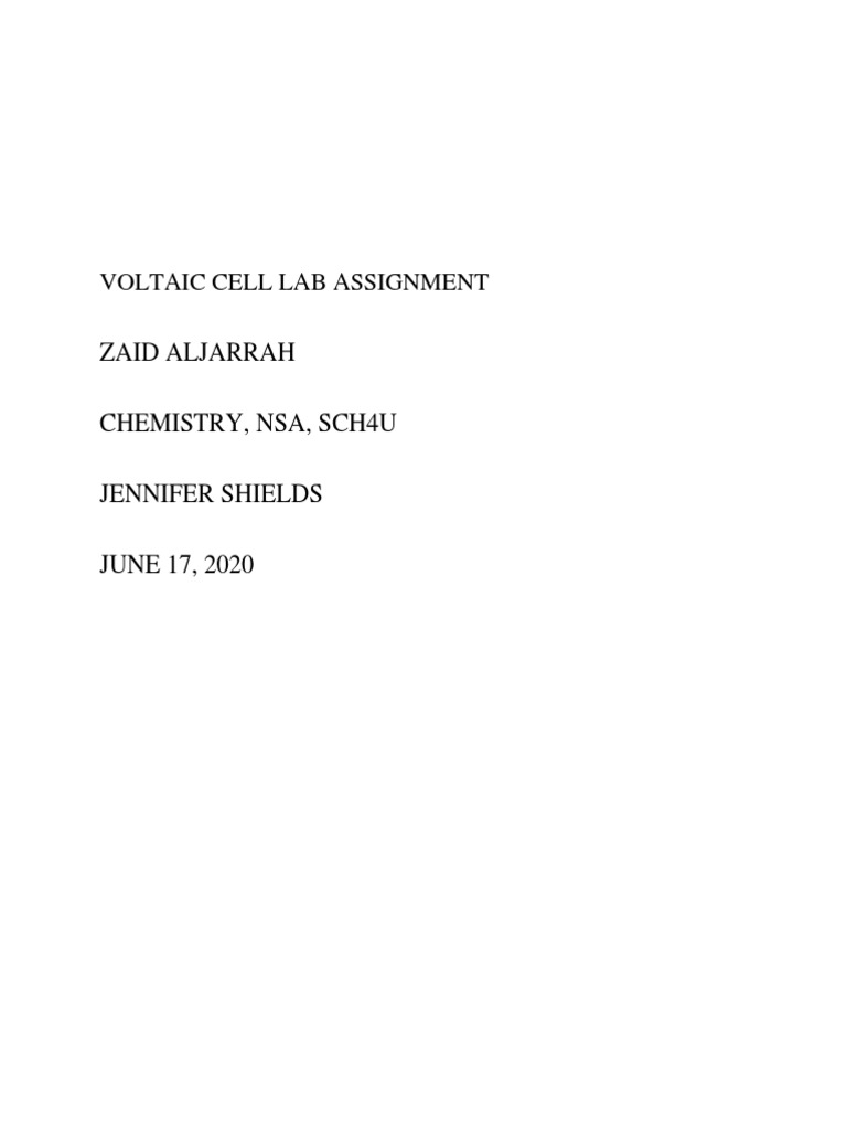 Voltaic Cell Lab Assignment PDF | Download Free PDF | Redox | Zinc