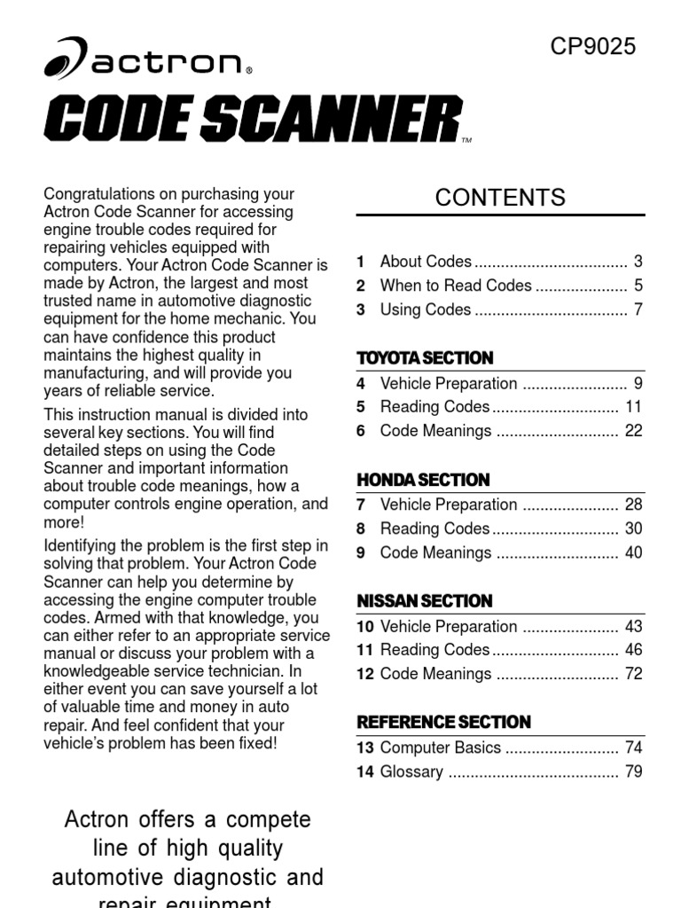ToyotaHondaNissan Code Scanner CP9025 - English | PDF | Electrical ...
