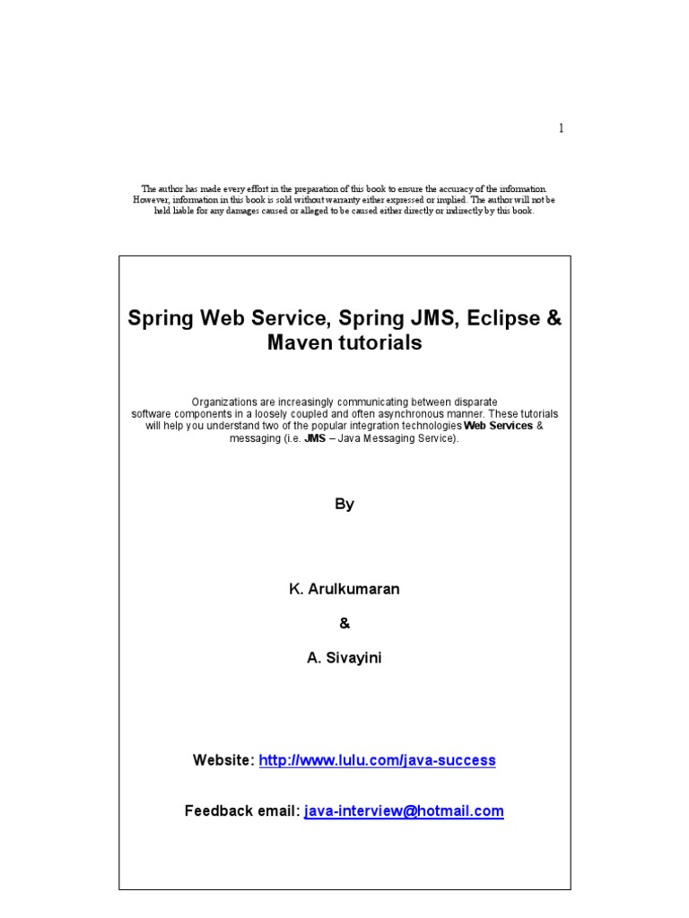Spring Web Service, Spring JMS, Eclipse & Maven Tutorials | Download Free PDF | Software ...