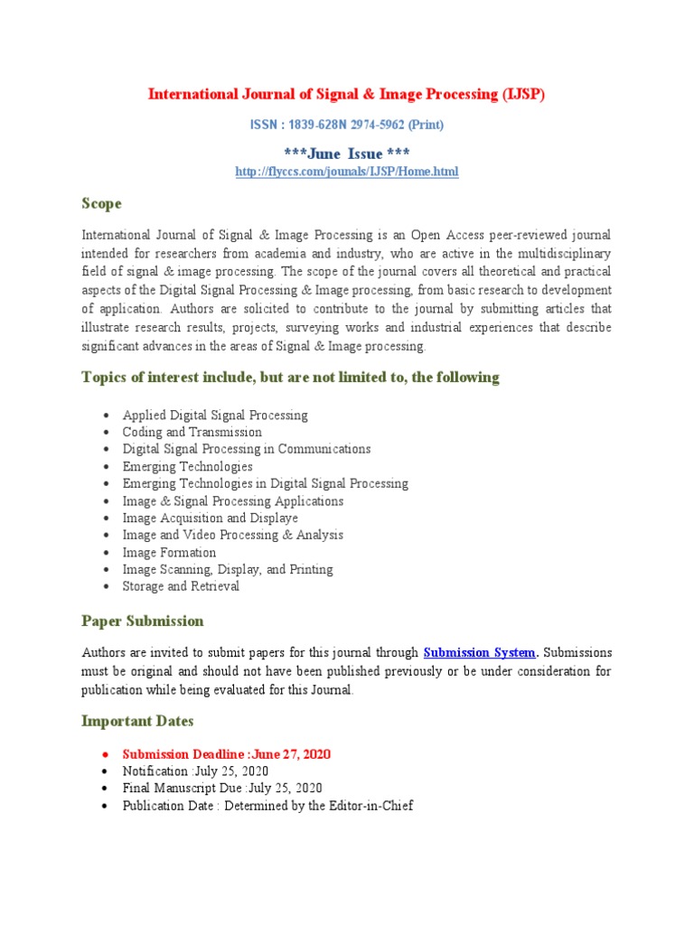 International Journal of Signal & Image Processing (IJSP) | PDF