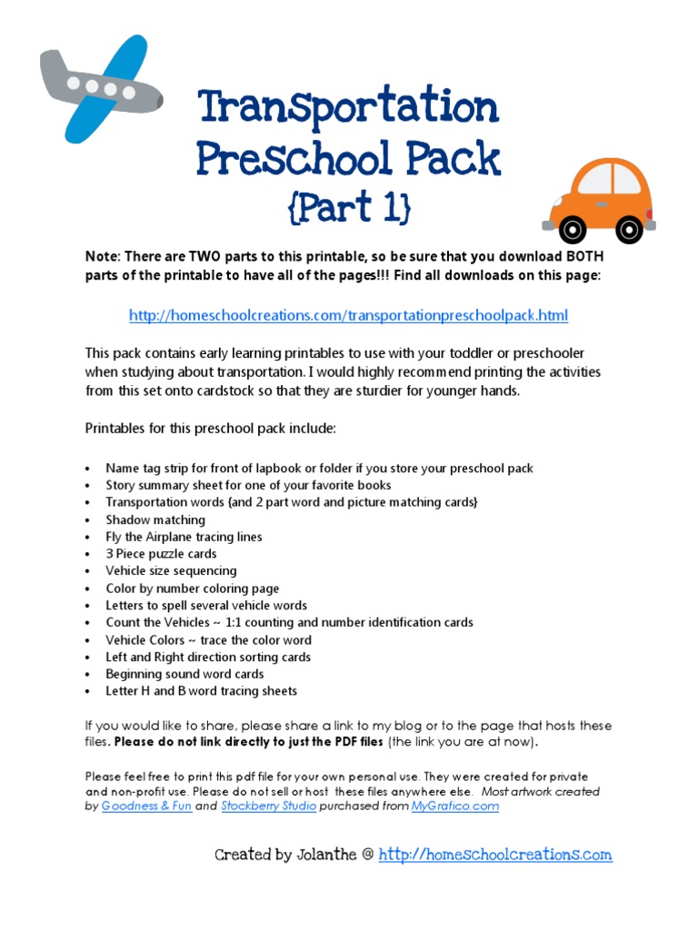 Transportation Preschool Pack: (Part 1) | PDF | Leisure