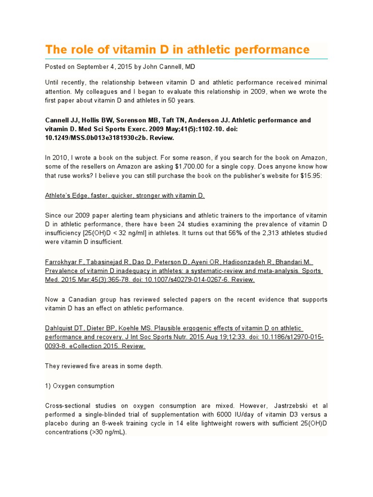 Vitamin D's Impact on Athletic Performance | PDF | Medical Specialties ...