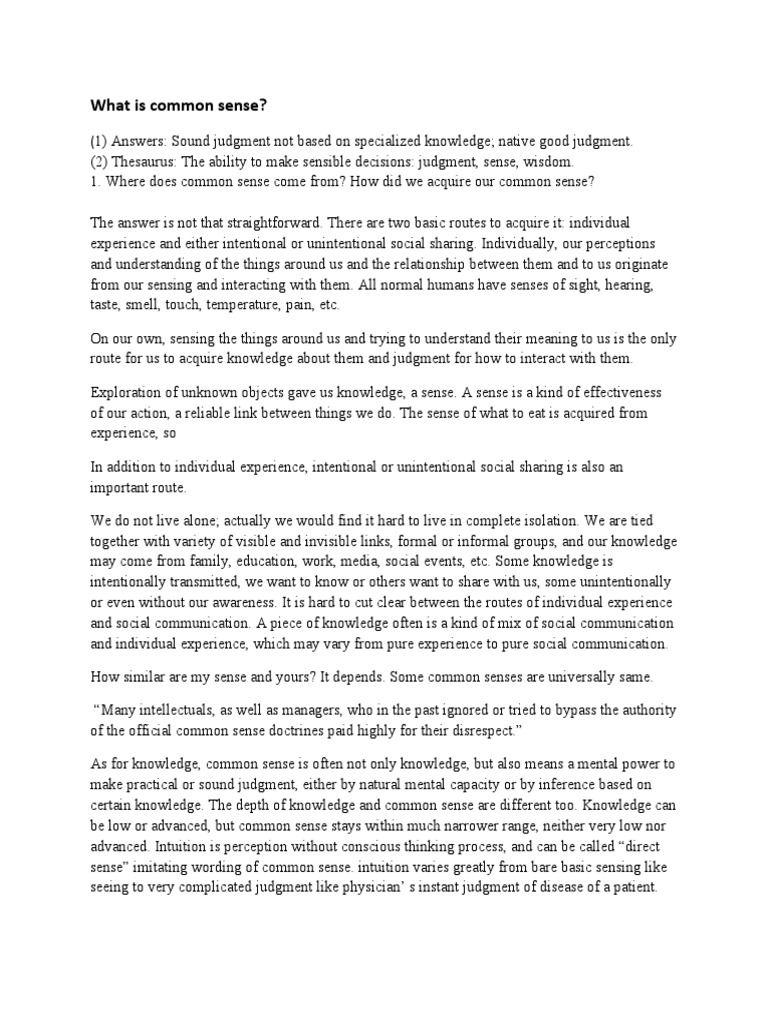 What Is Common Sense? | PDF | Common Sense | Intuition