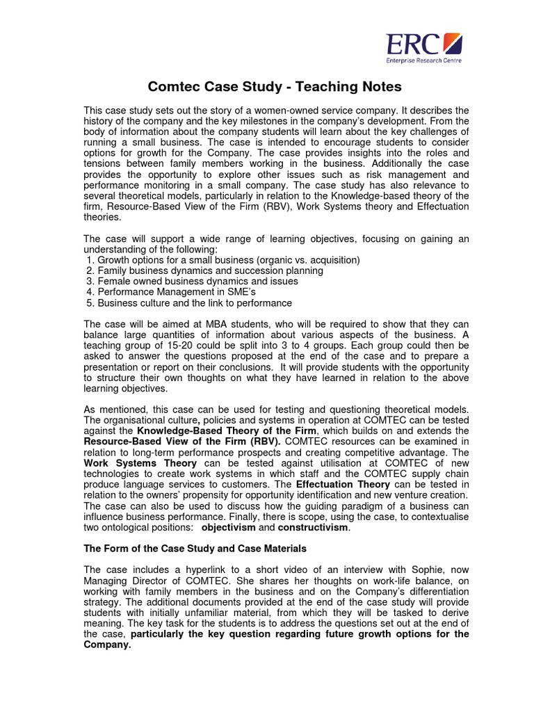 Comtec Case Study - Teaching Notes | PDF | Cognition | Business