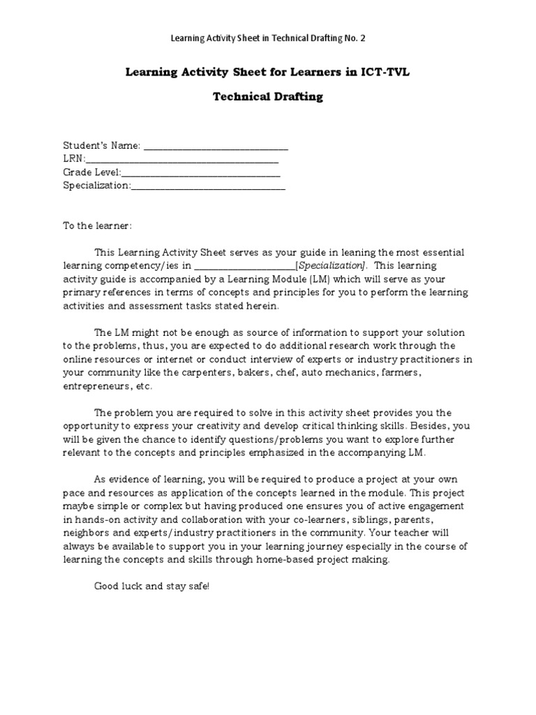 Learning Activity Sheet For Learners in ICT-TVL Technical Drafting ...