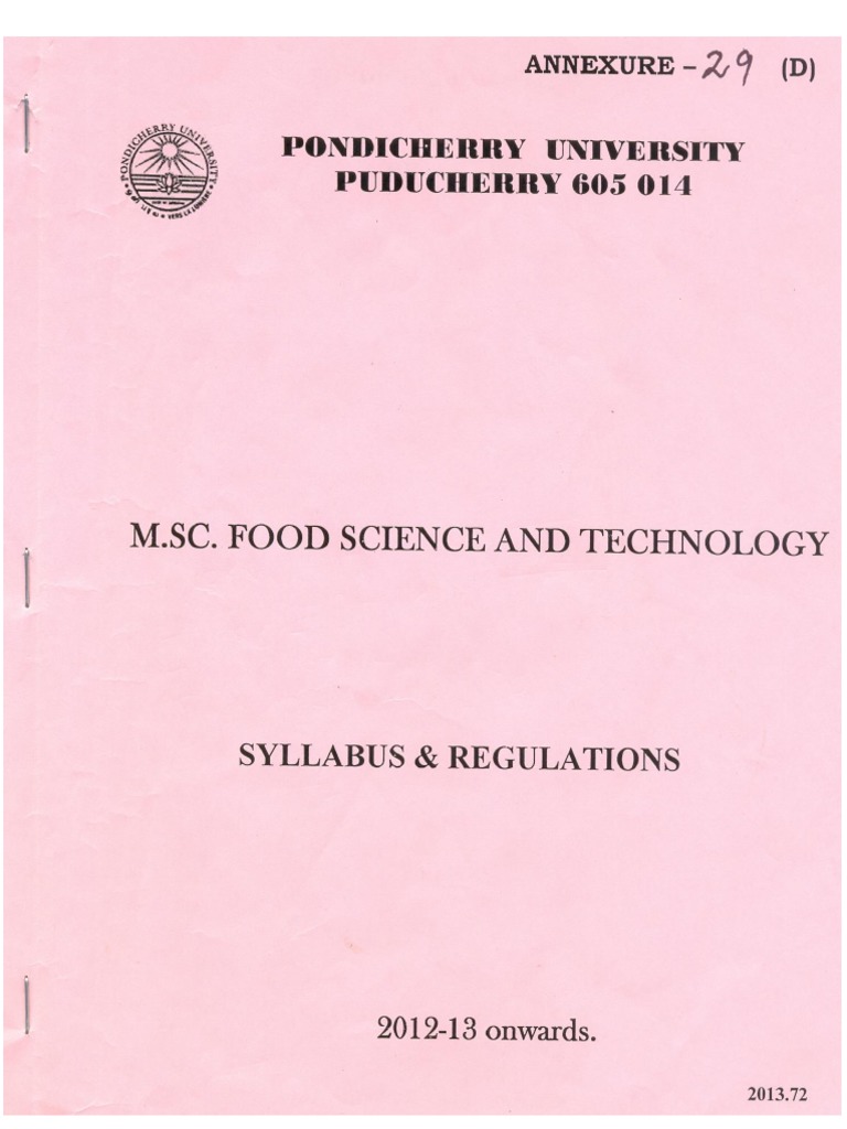 M.SC Food Science and Technology Syllabus | PDF | Food Preservation ...