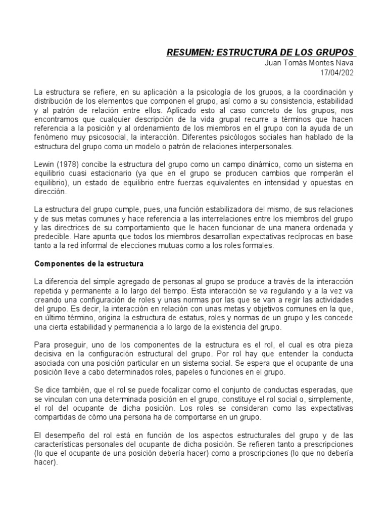 Resumen La Estructura Grupal | PDF | Estatus social | Comportamiento