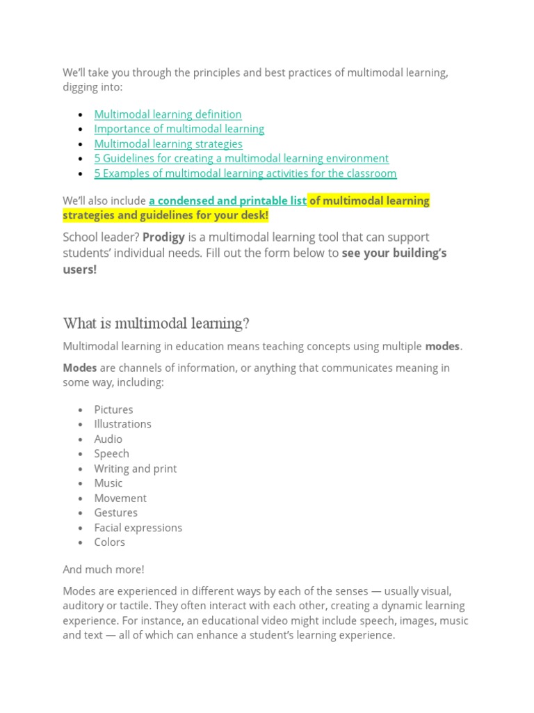 MultiModal Learning | PDF | Learning Styles | Differentiated Instruction